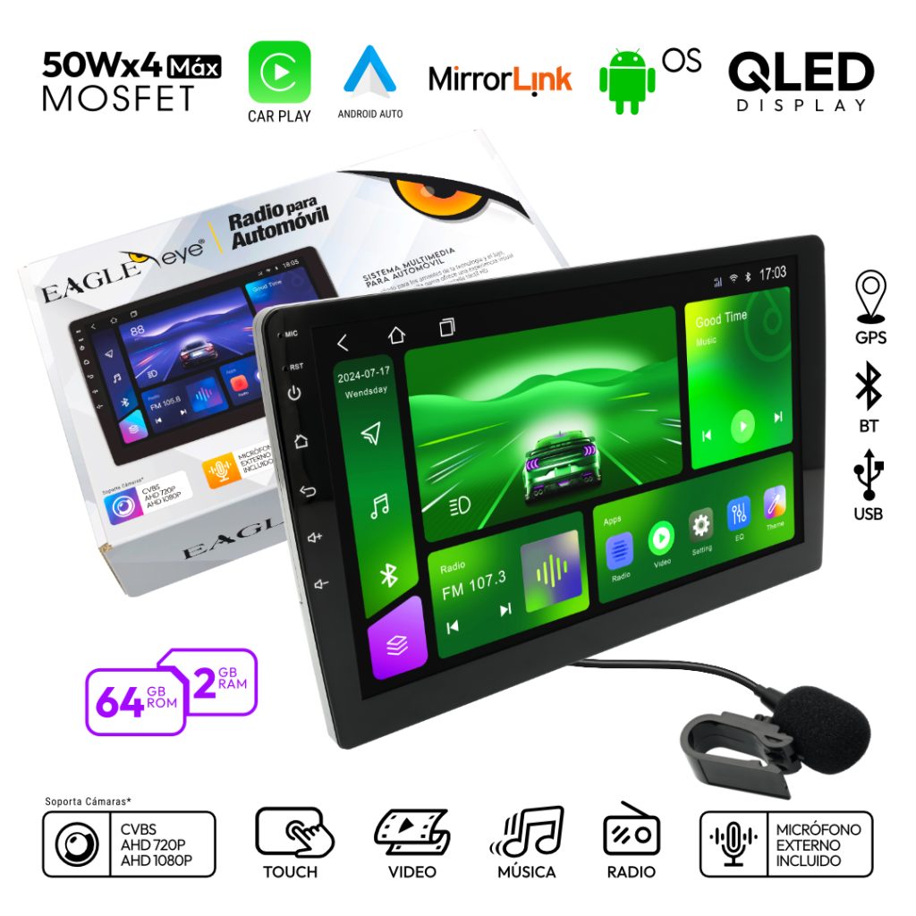 Radio 10″ 2DIN, Android OS, Car play / Android Auto, 64 GB ROM / 2 GB ...